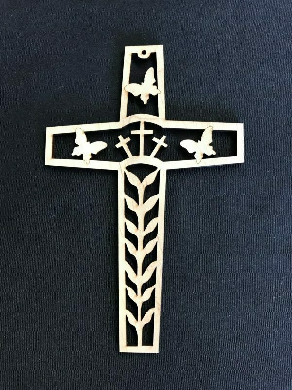 7inch Wood Cross "Butterfly | Hill Country Amish